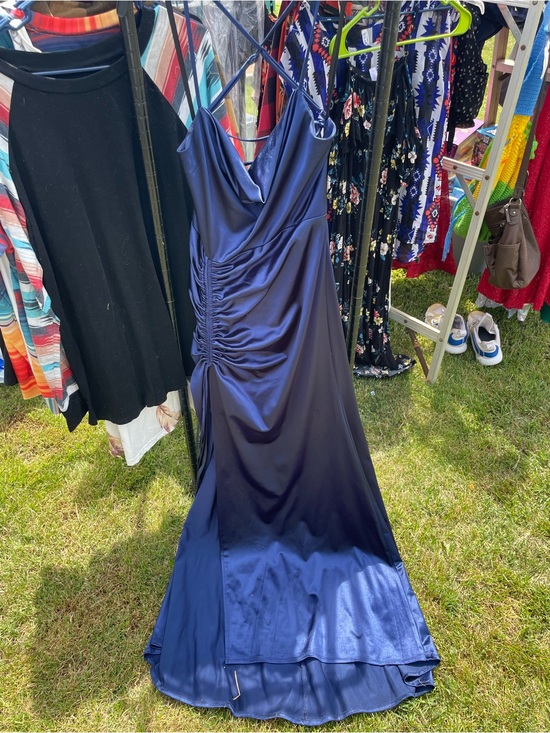 B Darlin | Dresses | B Darlin Navy Satin Cowl Neck Prom Gown With Side ...